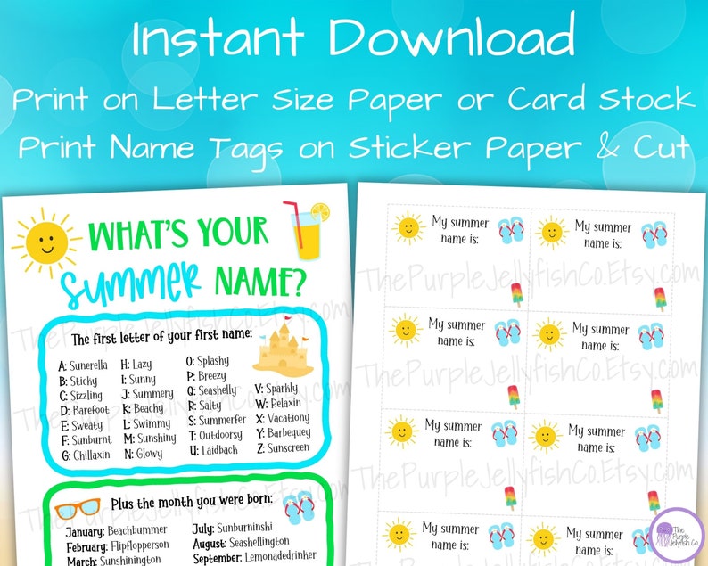 Whats Your Summer Name Game Sign + Name Tags, Printable Summer ...