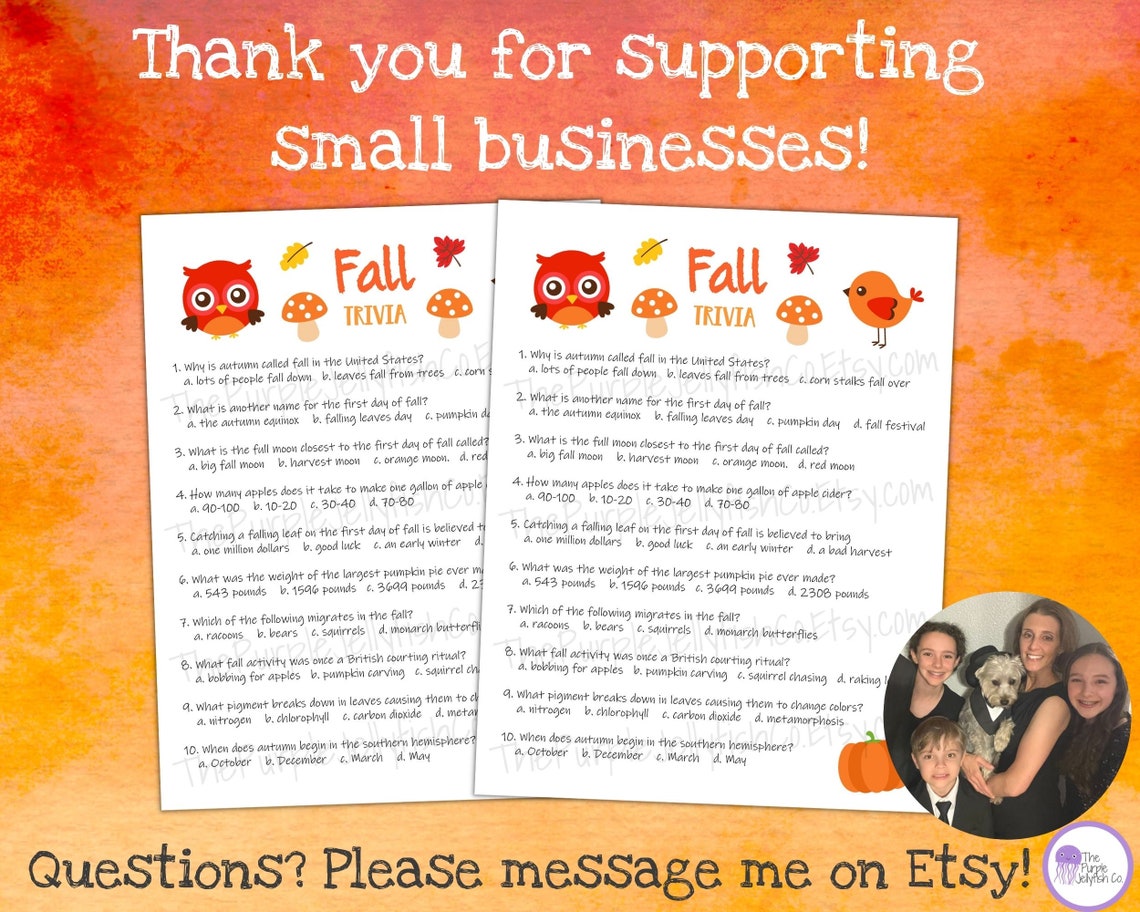 Fall Trivia Game Printable, Autumn Activity, Trivia Questions, Fall ...