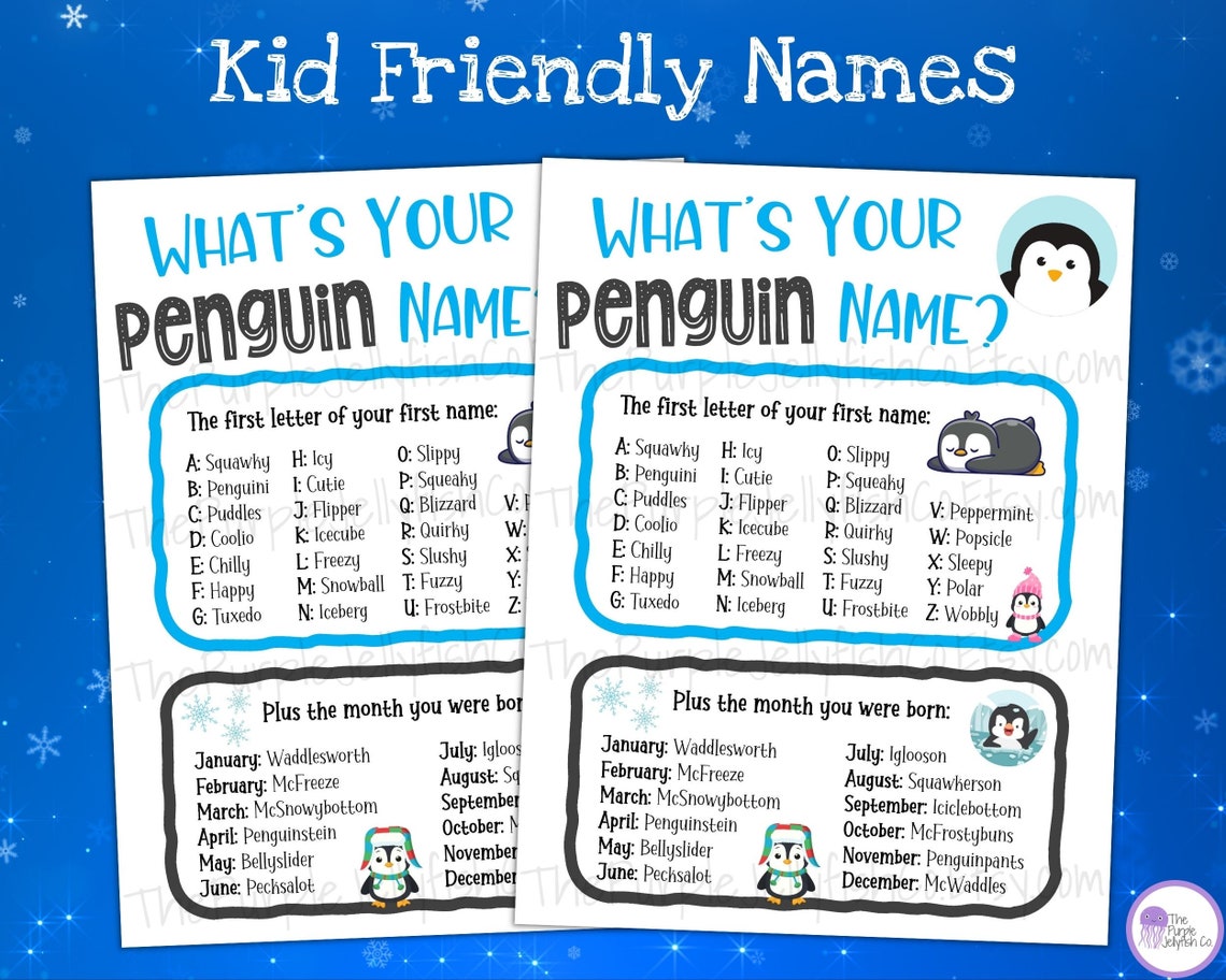 What's Your Penguin Name Game, Printable Winter Activity for Kids ...