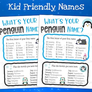 What's Your Penguin Name Game, Printable Winter Activity for Kids ...