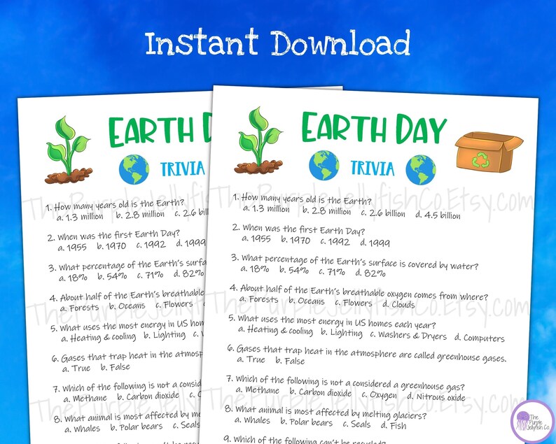 Earth Day Trivia Questions, Printable Earth Day Activity for Kids Teens ...