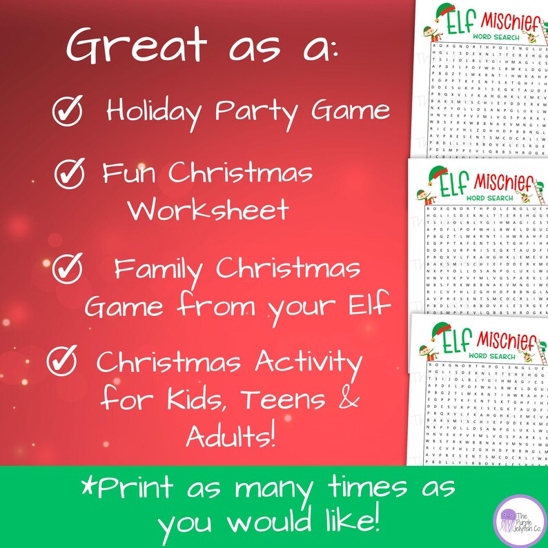 Elf Games Christmas Word Search Puzzle, Printable Christmas Games Kids ...