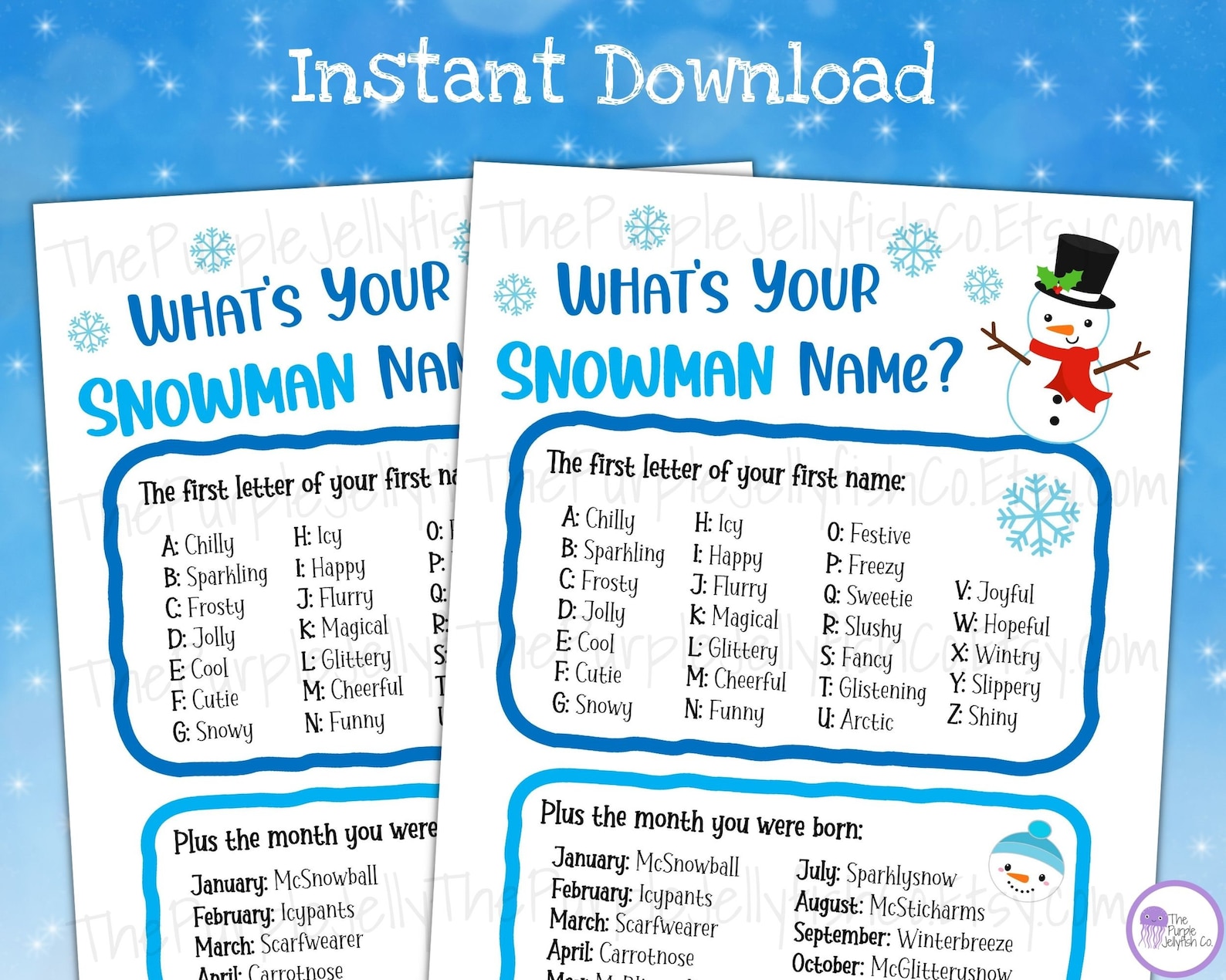 What's Your Snowman Name Game, Printable Winter Game for Kids, Snowman ...