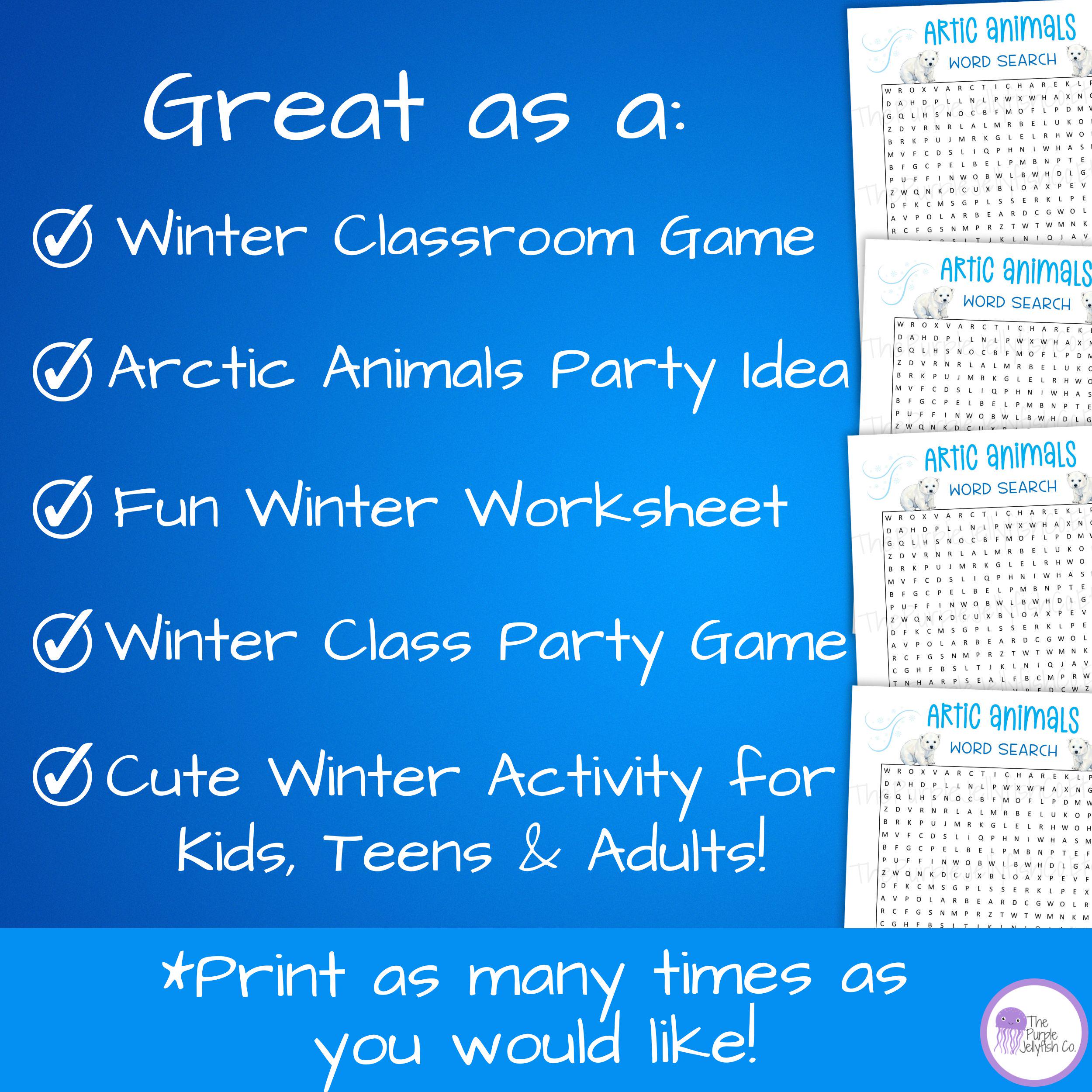 Winter Word Search Puzzle Game, Arctic Animals Winter Unit Study ...