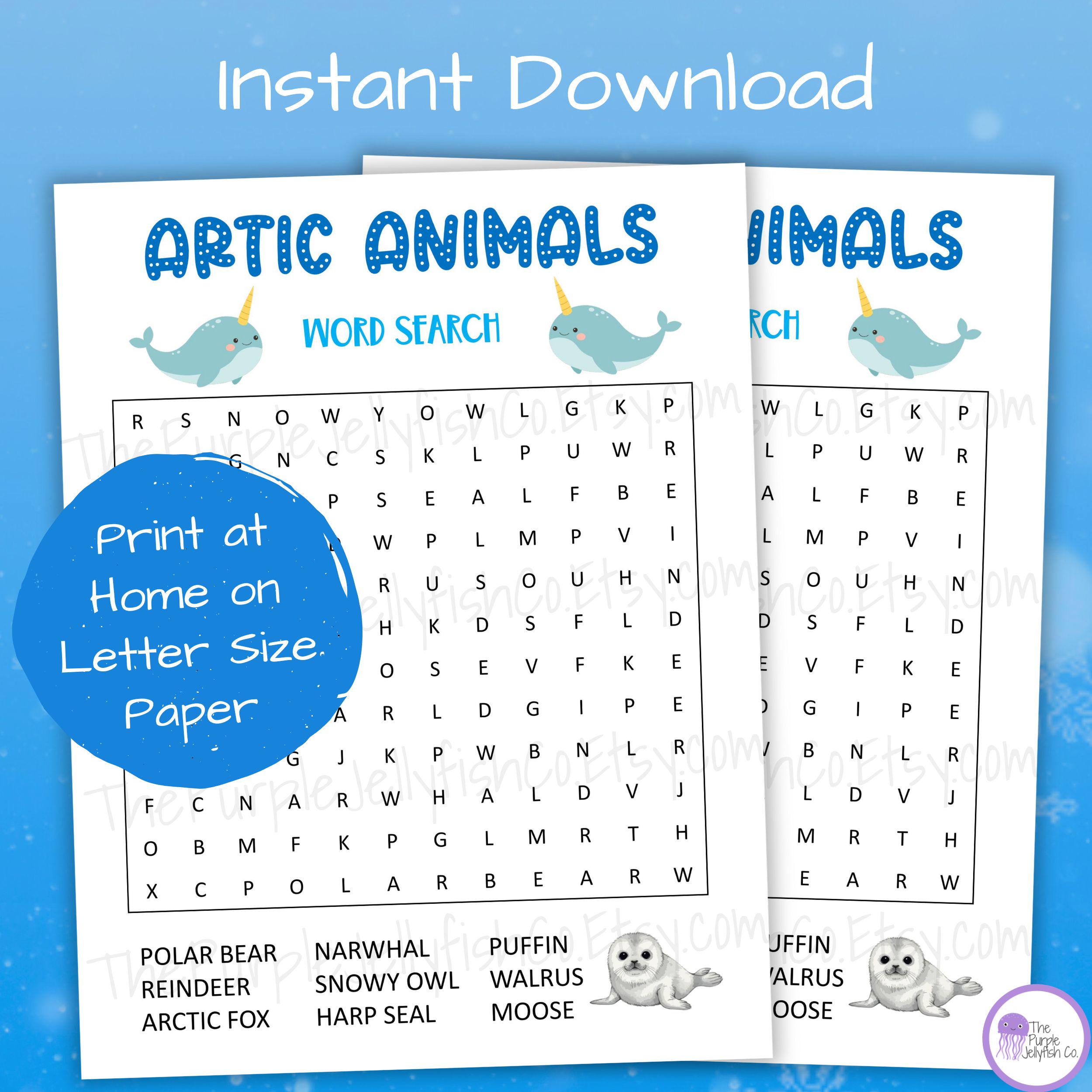 Arctic Animals Winter Word Search Puzzle, Winter Worksheet for Kids ...