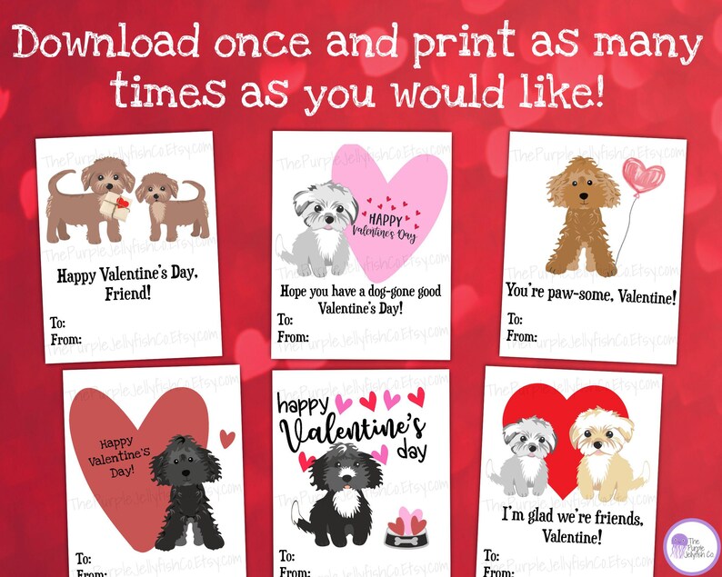 Puppy Valentine Cards Printable Dog Valentine's Day Gift Tag, School ...