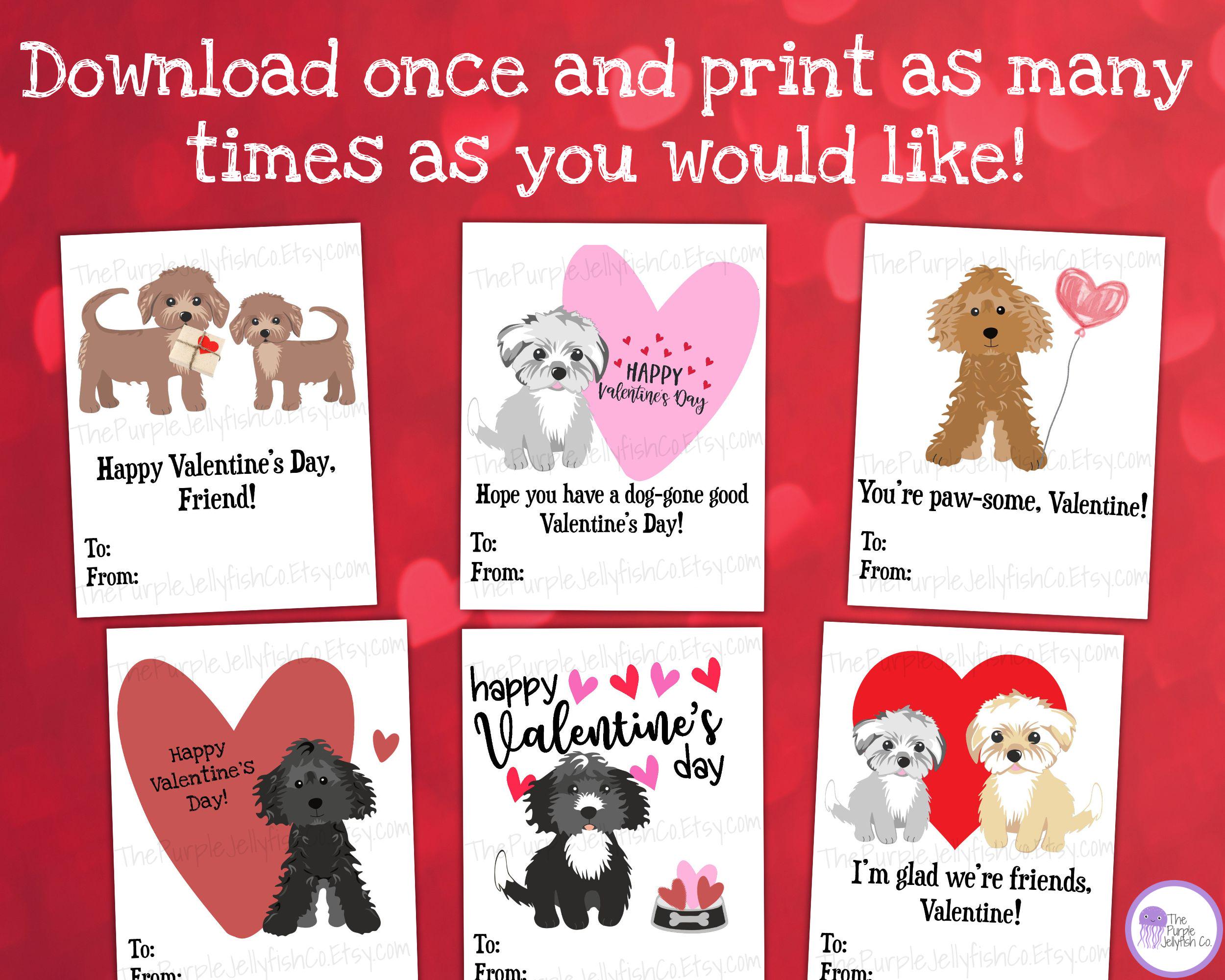 Puppy Valentine Cards Printable Dog Valentine's Day Gift Tag, School ...