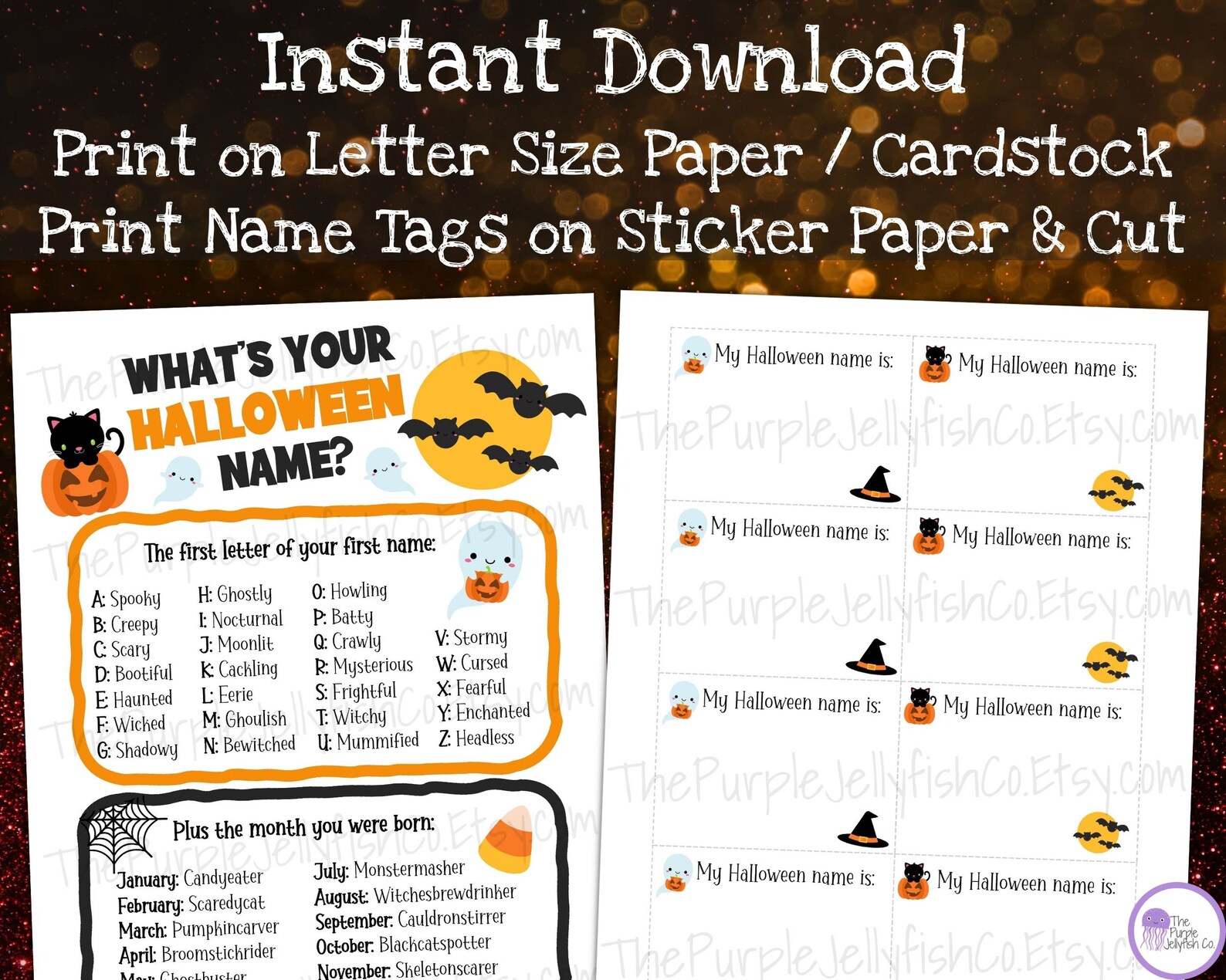 What's Your Halloween Name Game Sign + Name Tags, Halloween Game ...