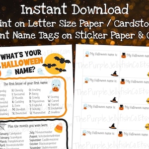 What's Your Halloween Name Game Sign + Name Tags, Halloween Game ...