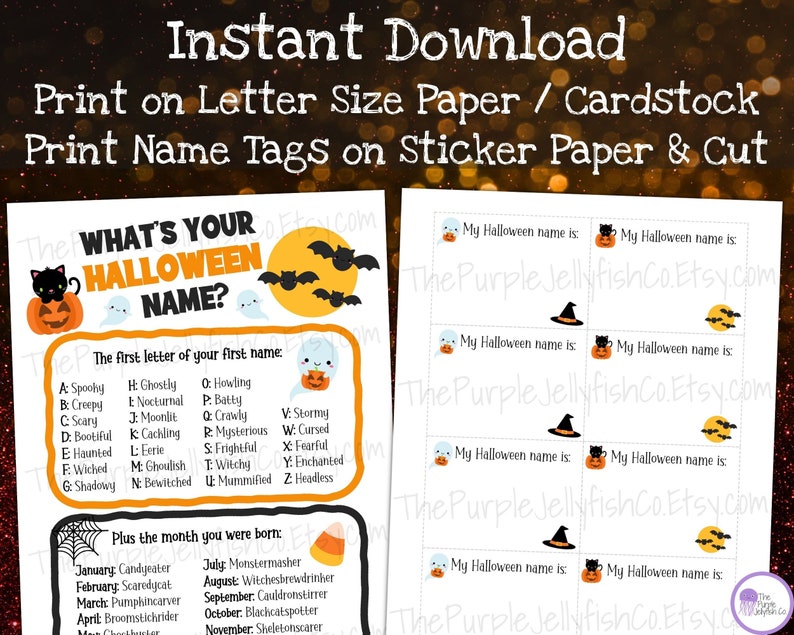 What's Your Halloween Name Game Sign + Name Tags, Halloween Game ...