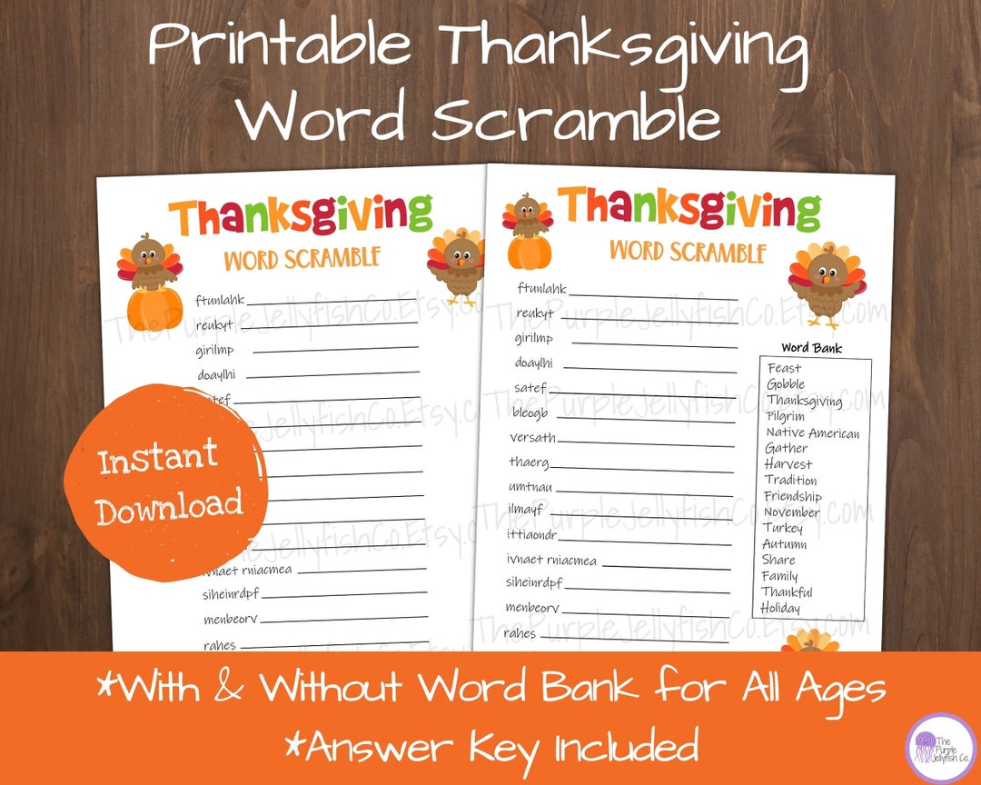Thanksgiving Word Scramble, Thanksgiving Game Printable, Fall Activity ...