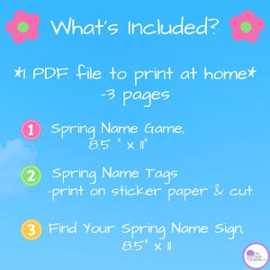 What's Your Spring Name Game Sign + Name Tags, Spring Game Printable ...