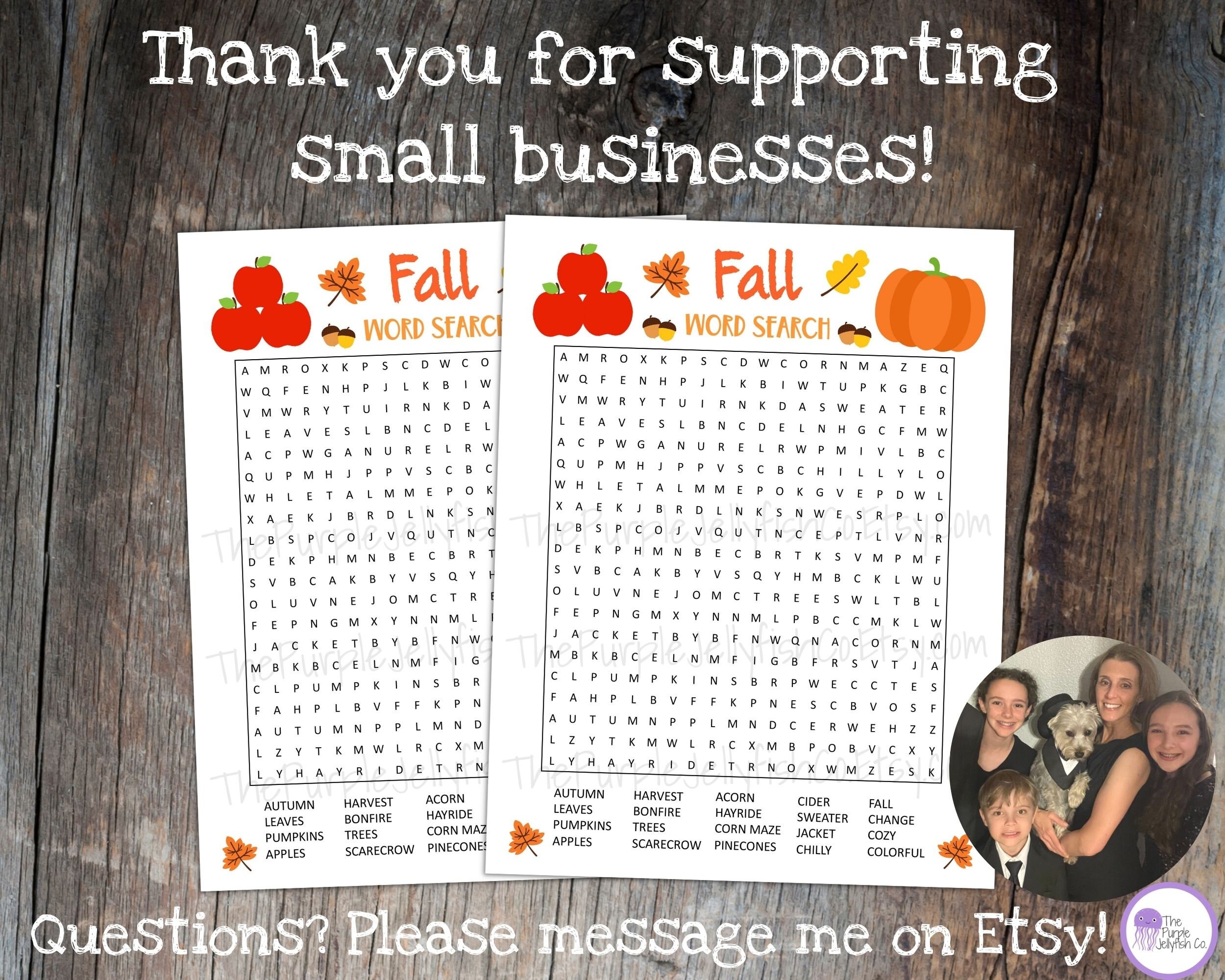 Fall Word Search Puzzle Printable for Kids & Adults, Autumn Theme Word ...