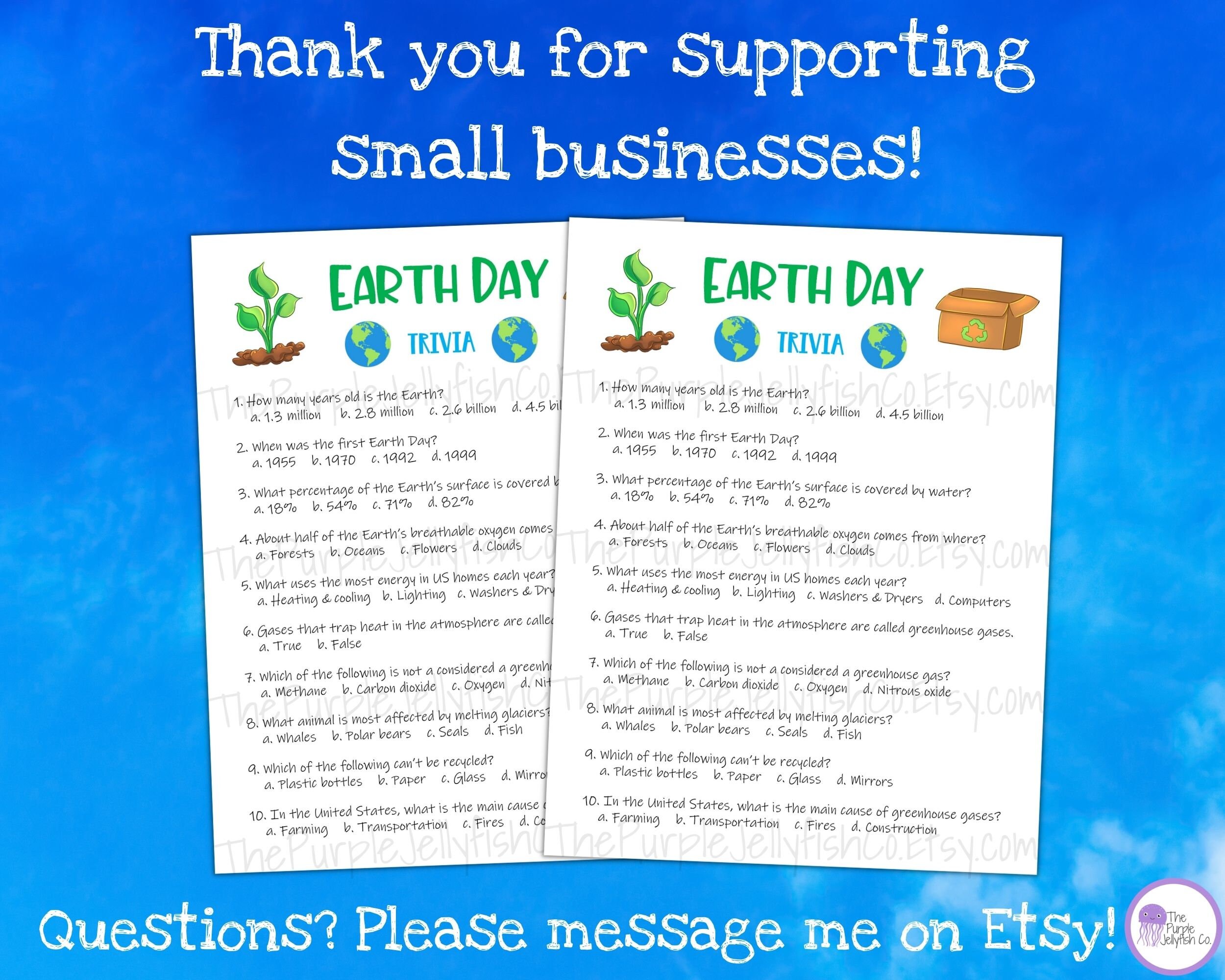 Earth Day Trivia Questions, Printable Earth Day Activity for Kids Teens ...