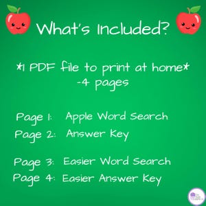 Apple Word Search Printable Game for Kids & Adults, Autumn Apple ...