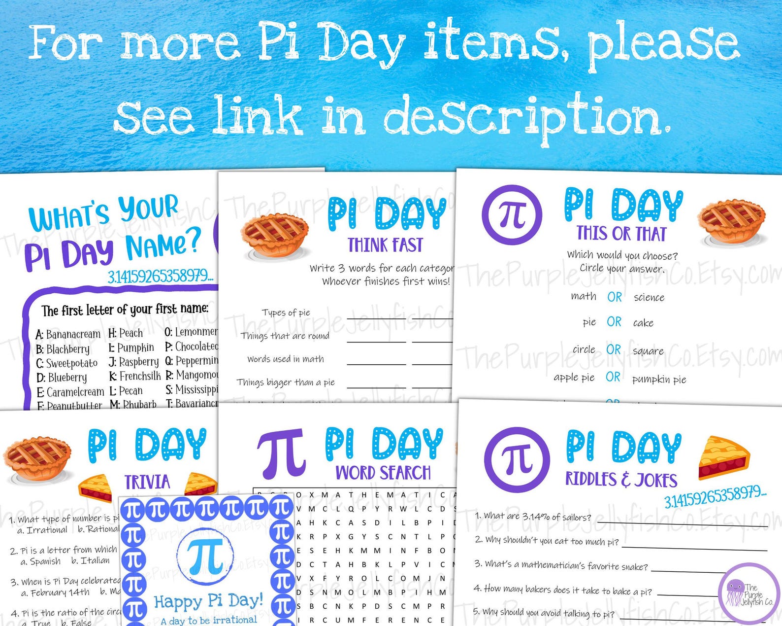 Pi Day Word Games Bundle, Printable Games for Kids, Word Game Printable ...