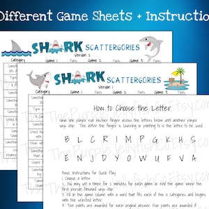 Shark Scattergories Lists Printable, Shark Game for Kids, Shark Week ...