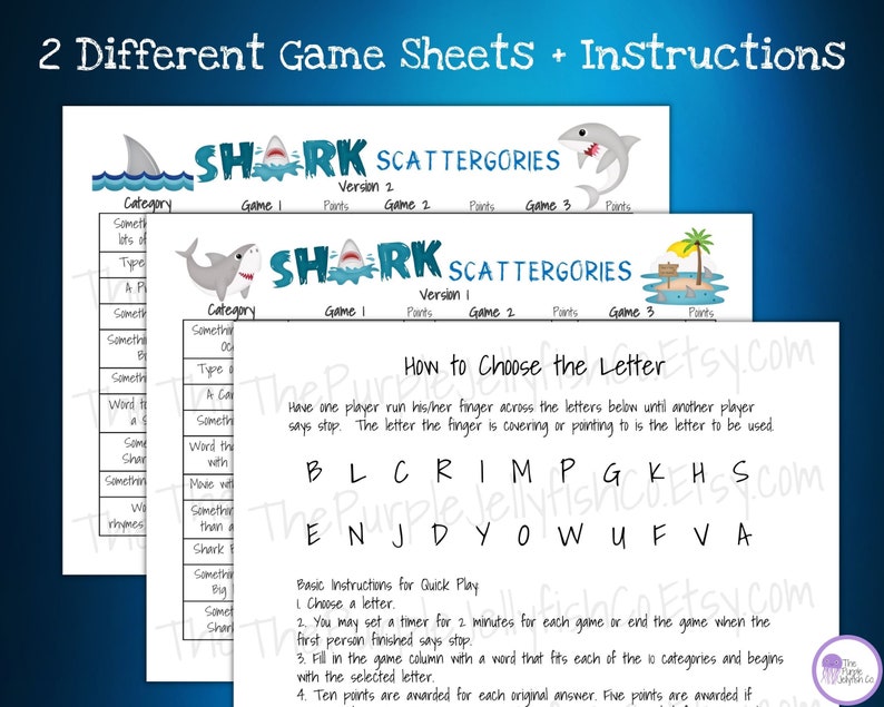 Shark Scattergories Lists Printable, Shark Game for Kids, Shark Week ...