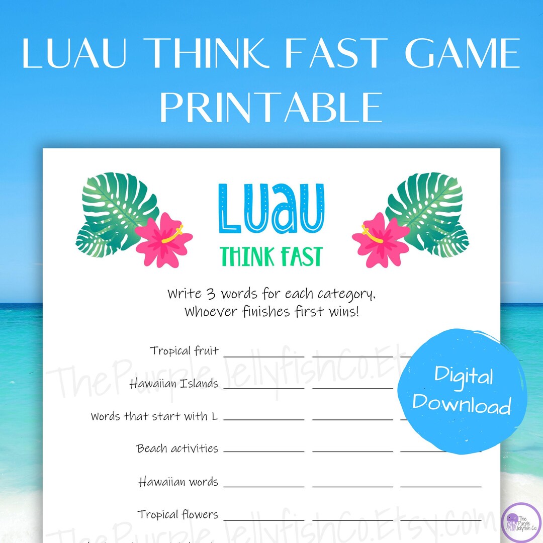 Think Fast Game Hawaiian Luau Party Idea, Tropical Party Game for Kids ...