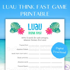 Think Fast Game Hawaiian Luau Party Idea, Tropical Party Game for Kids ...