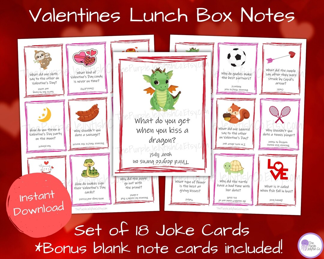 Valentines Lunch Box Notes for Kids Printable Valentine's Day Lunchbox ...