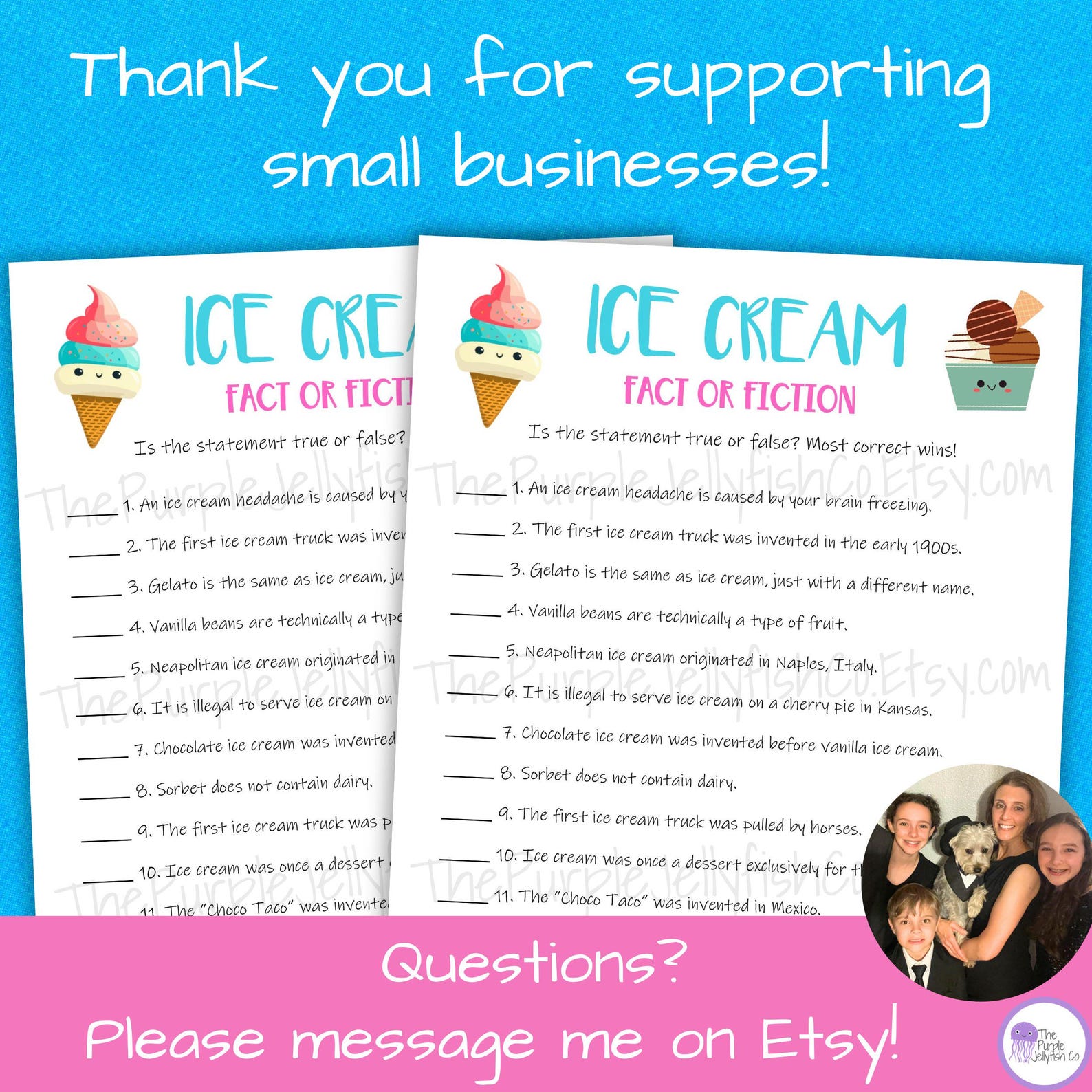 Ice Cream Trivia Game Printable Fact or Fiction Party Game for Kids ...