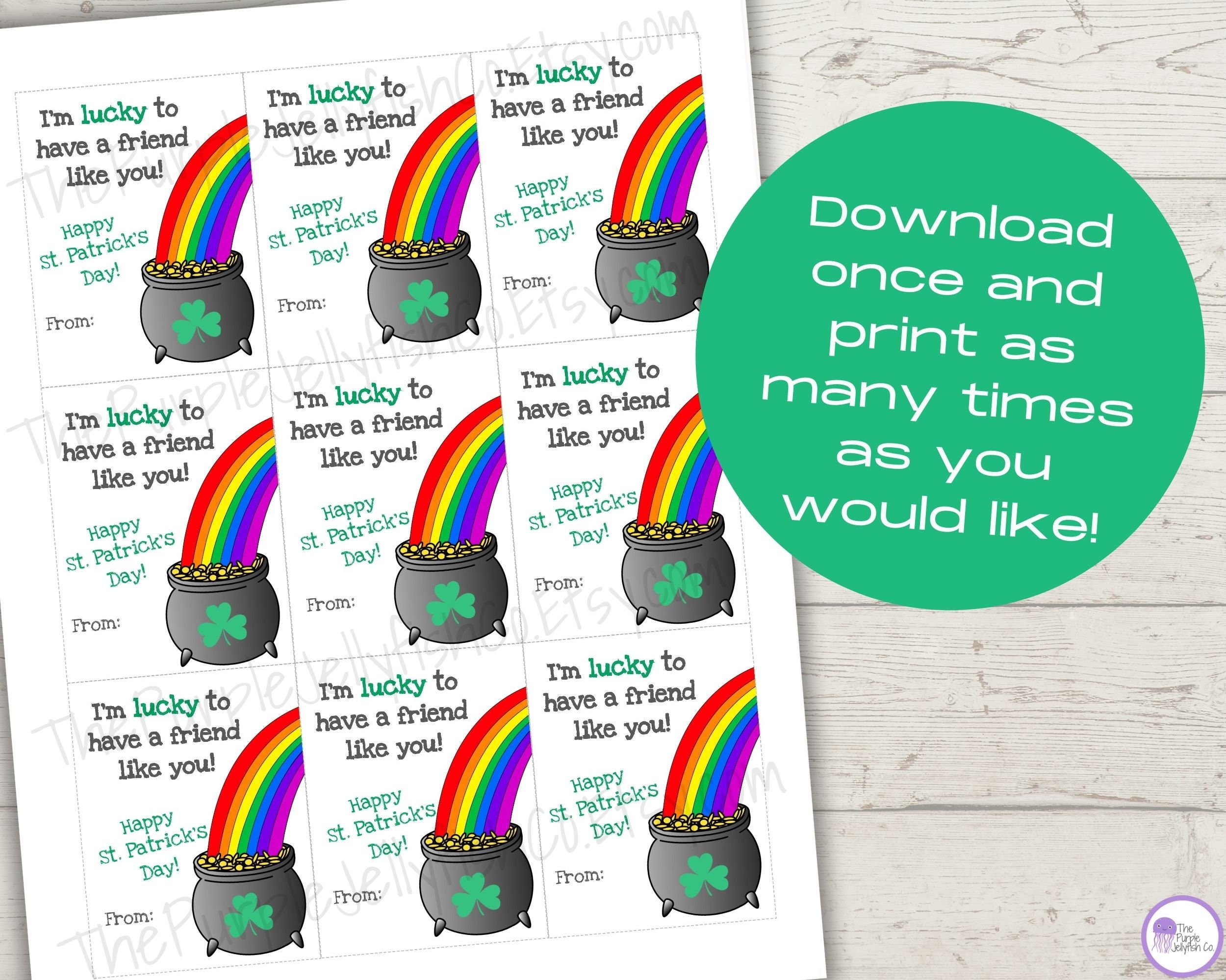 Printable St. Patrick's Day Gift Tags, St. Patrick's Day Cards for Kids ...