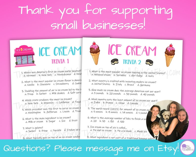 Ice Cream Trivia Game, Printable Summer Activity for Kids & Adults, Fun ...