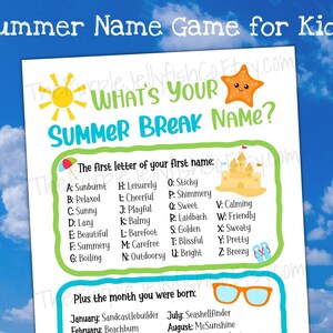 What's Your Summer Break Name Summer Name Game Printable - Etsy