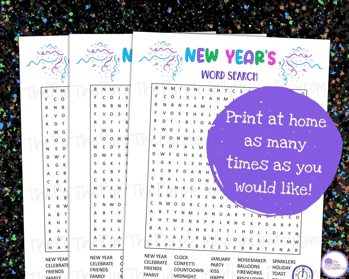New Years Word Search Printable, New Years Activity for Kids, Word ...
