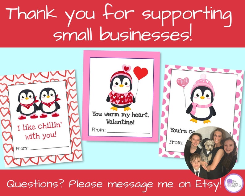 Penguin Valentine Cards for Kids, Printable Valentines for Classroom ...