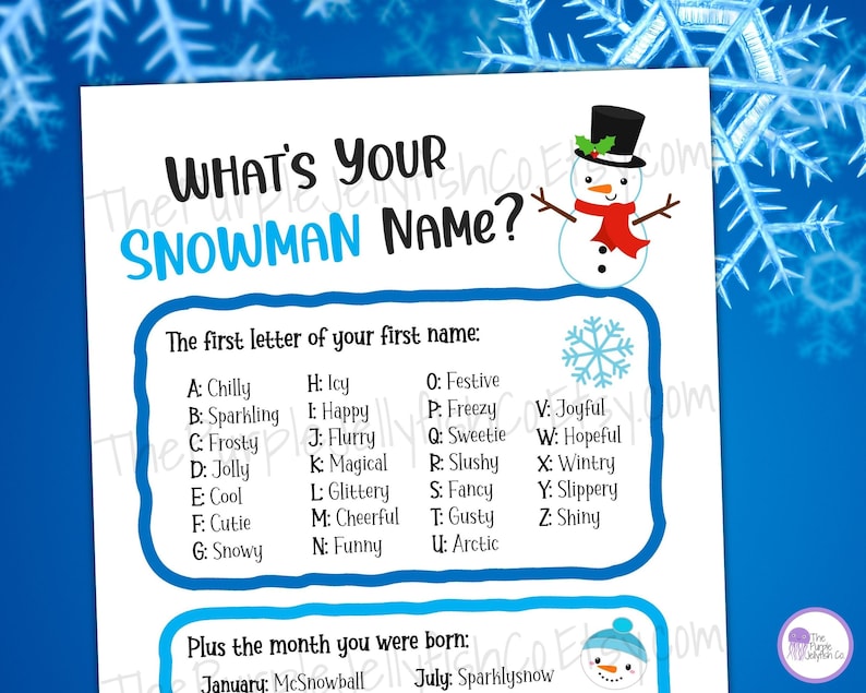 Snowman Name Game Fun Winter Game for Kids Printable Holiday | Etsy