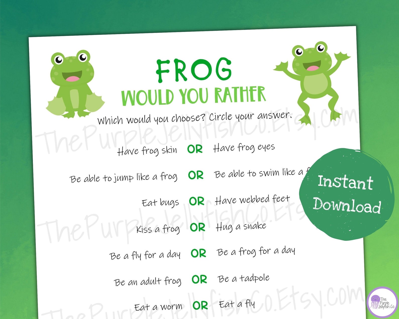 Frog Would You Rather, Printable Frog Game, Frog This or That Game for ...
