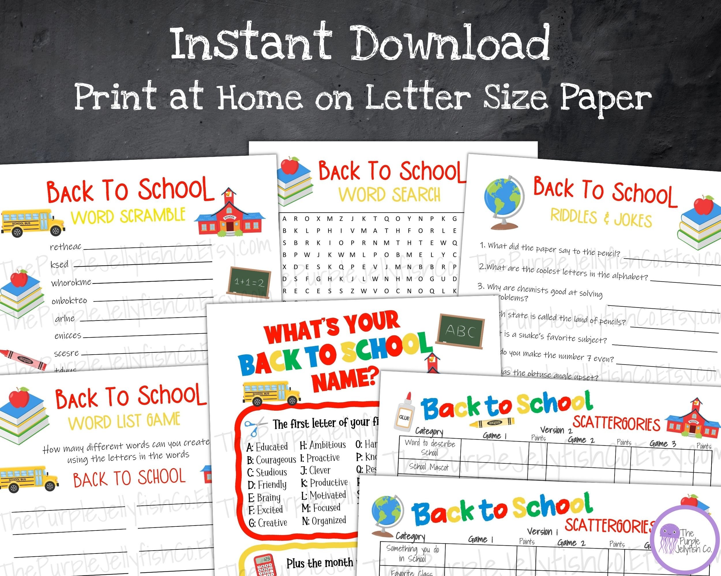 Back to School Activities for Kids Printable Back to School Games ...