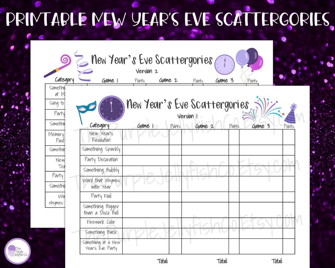 New Years Scattergories Lists New Year's Eve Game for Kids Teens Adults ...