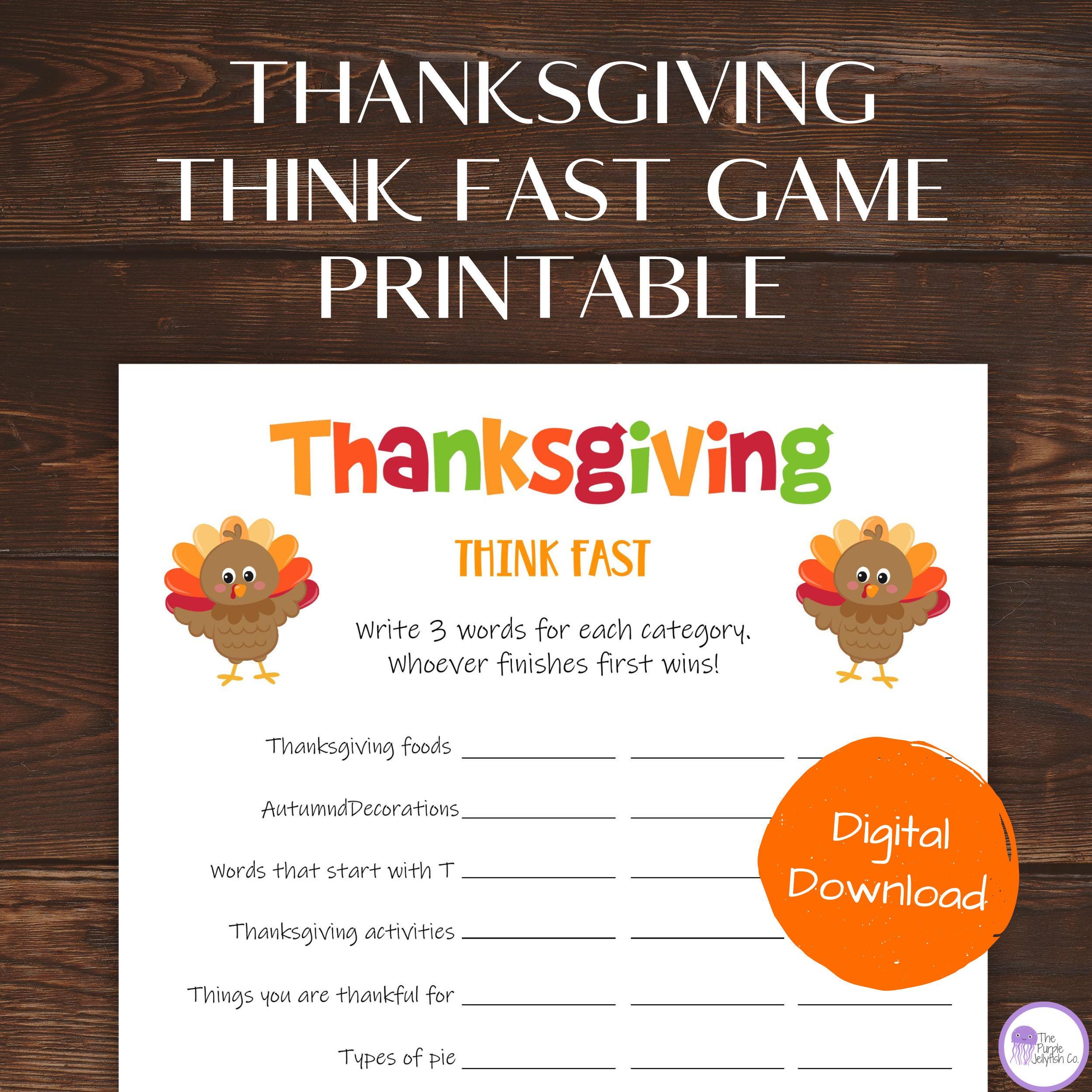 Thanksgiving Think Fast Game, Thanksgiving Family Game, Friends ...