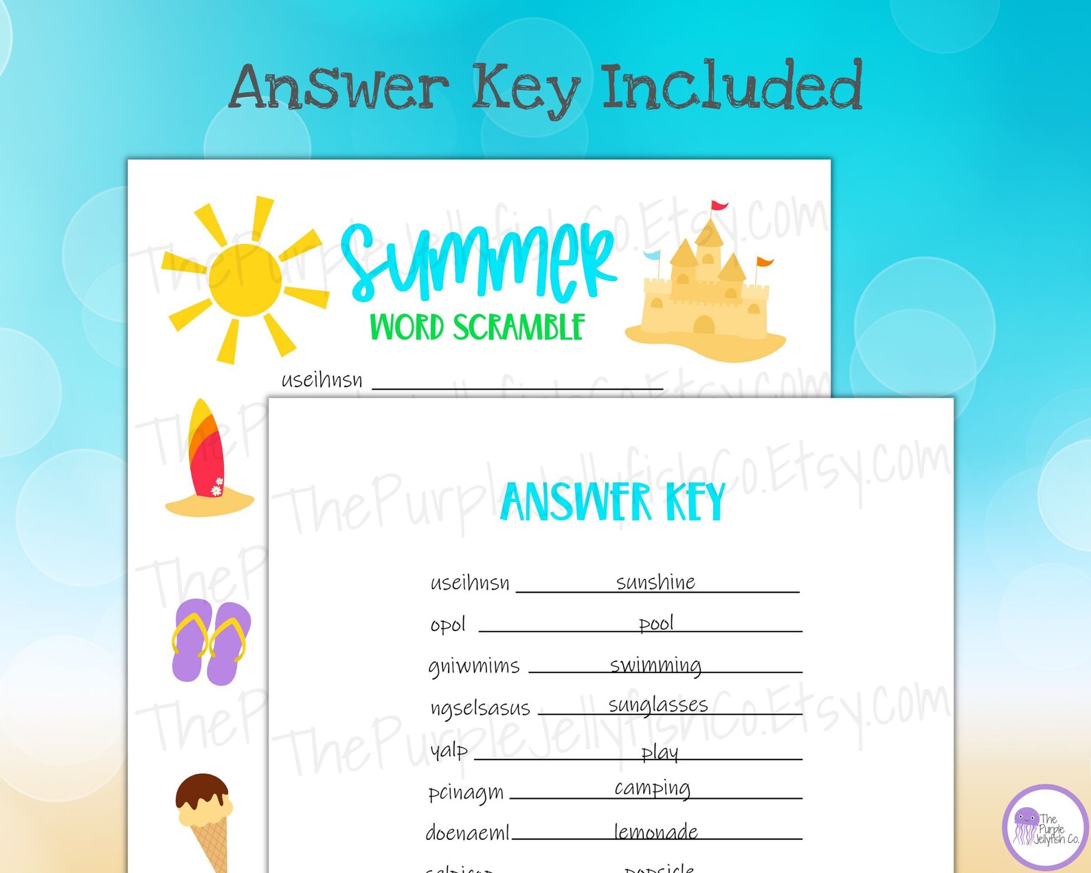 Summer Word Scramble Game, Summer Activity for Kids, Summer Game ...