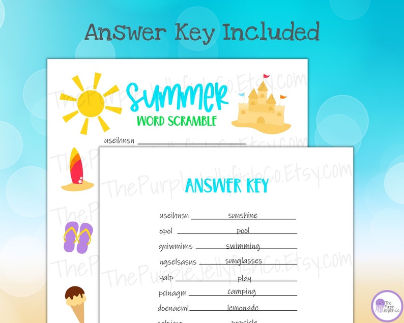 Summer Word Scramble Game, Summer Activity for Kids, Summer Game ...