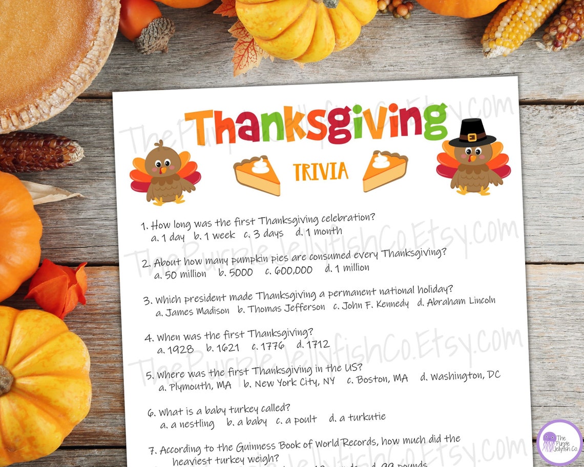 Thanksgiving Trivia Game Printable, Thanksgiving Activity for Kids ...