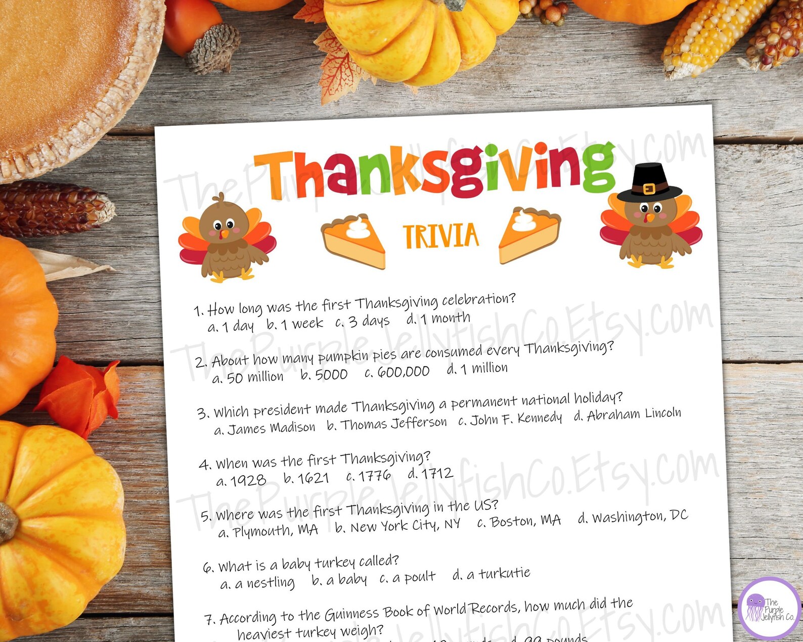 Thanksgiving Trivia Game Printable, Thanksgiving Activity for Kids ...