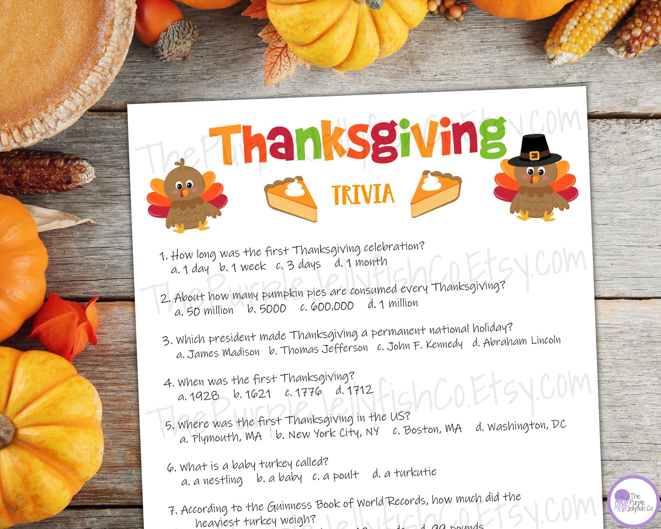 Thanksgiving Trivia Game Printable, Thanksgiving Activity for Kids ...
