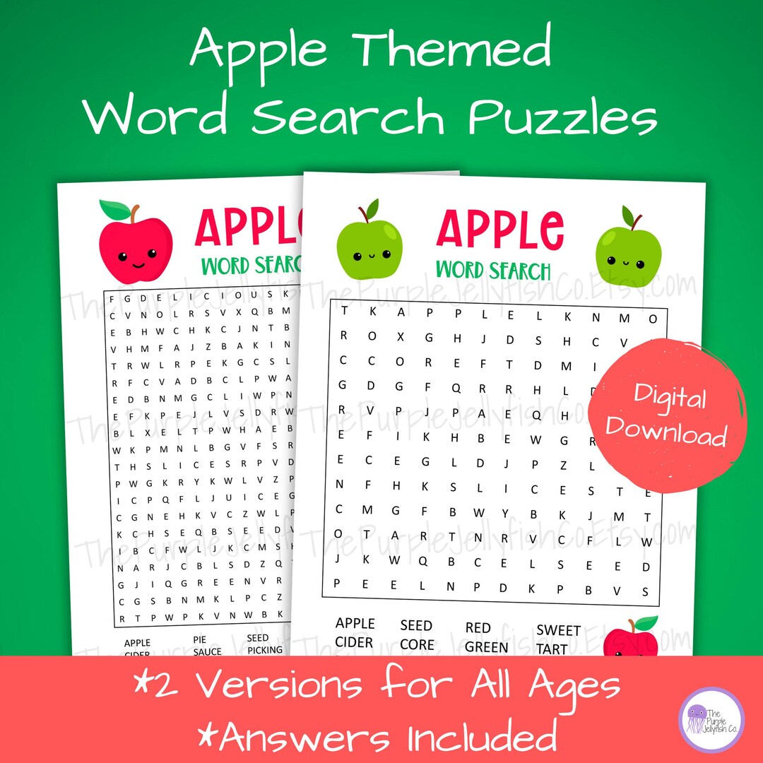 Apple Word Search Printable Game for Kids & Adults, Autumn Apple ...