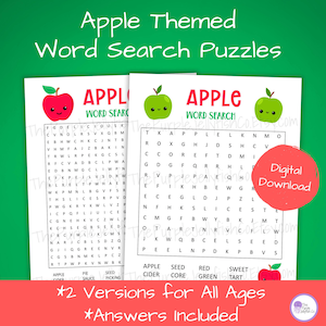 Apple Word Search Printable Game for Kids & Adults, Autumn Apple ...