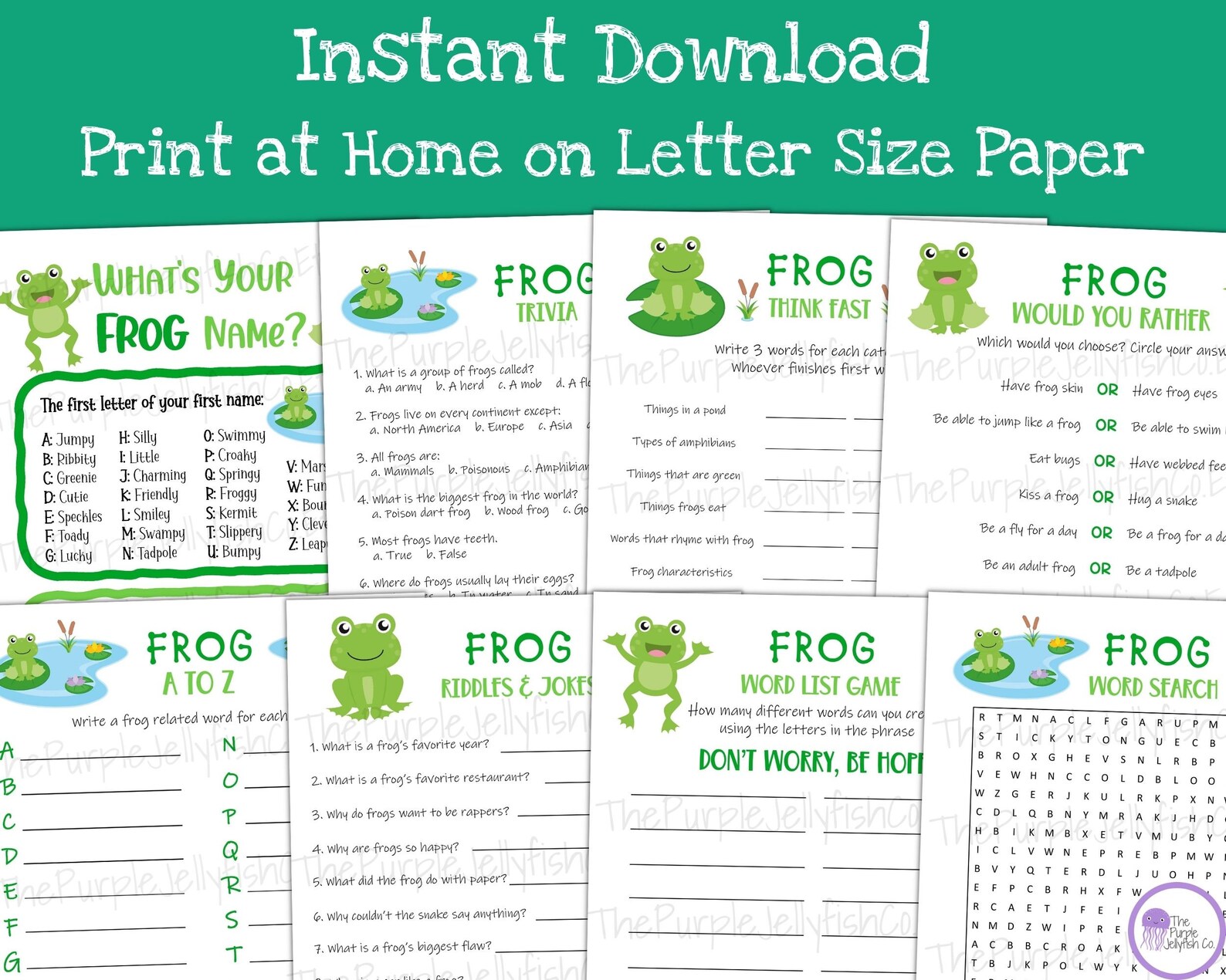 Frog Game Bundle, Printable Games for Kids, Frog Birthday Party Ideas ...