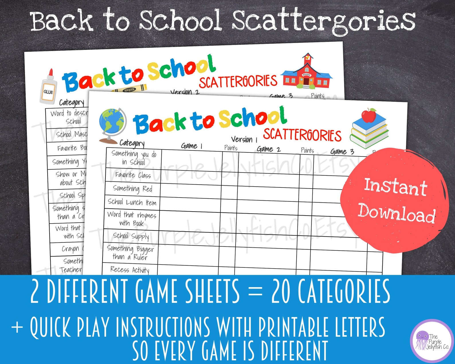 Back to School Scattergories Game Printable Kids First Day of School ...