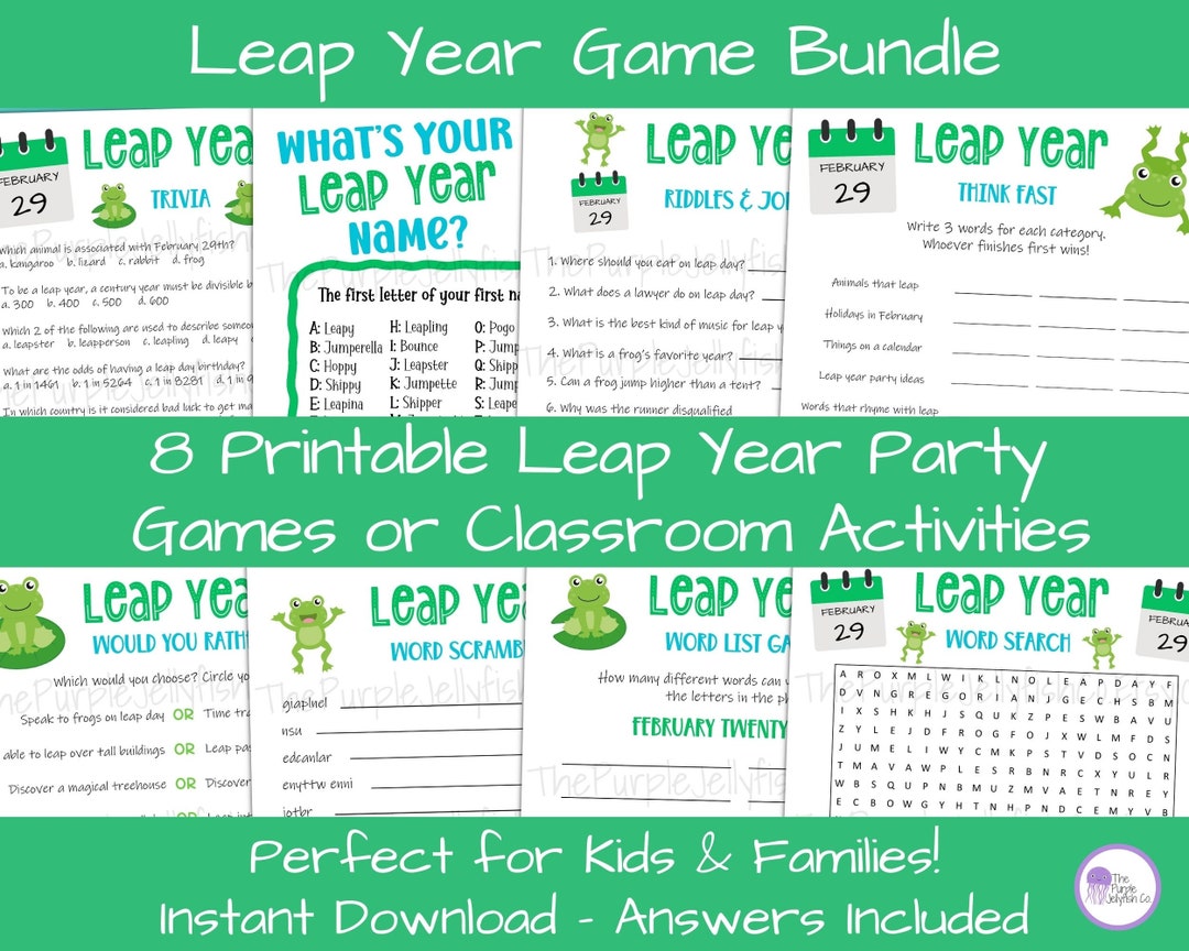 Leap Year Games Printable, Leap Year Party Idea, February 29 Classroom ...