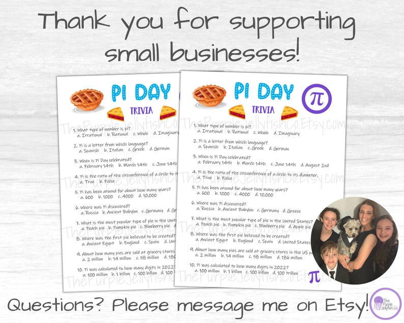 Pi Day Trivia Game for Kids and Adults, Printable Pi Day Activity, Pi ...
