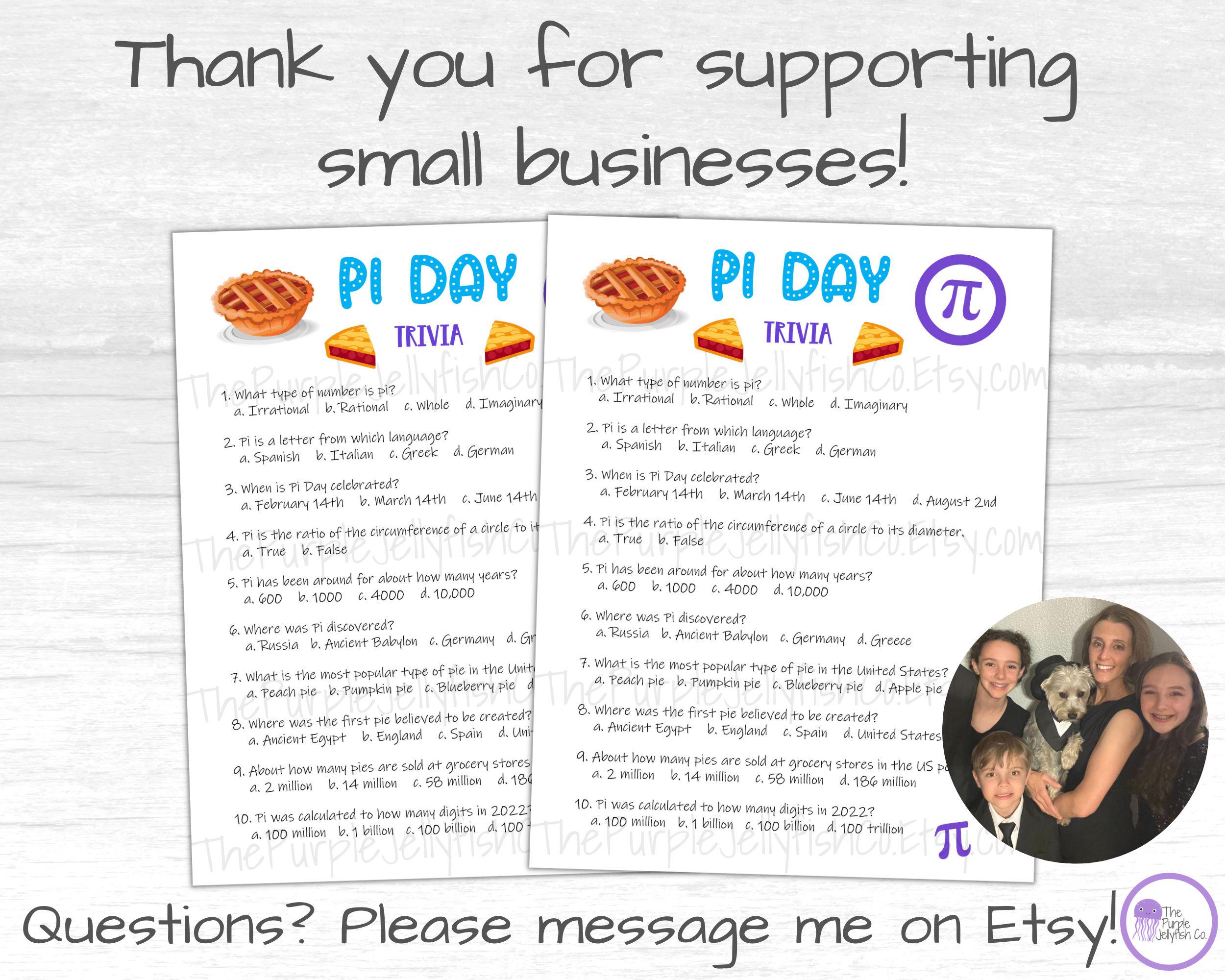 Pi Day Trivia Game for Kids and Adults, Printable Pi Day Activity, Pi ...