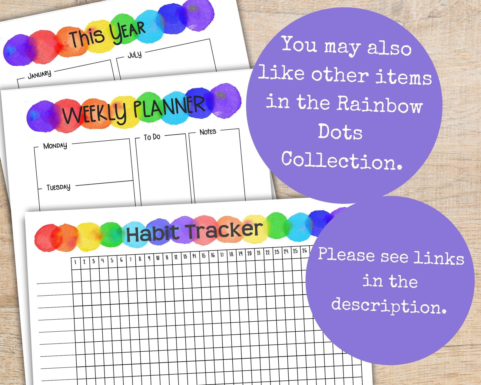 Colorful Printable Weekly Planner Pages Rainbow Dots Daily | Etsy