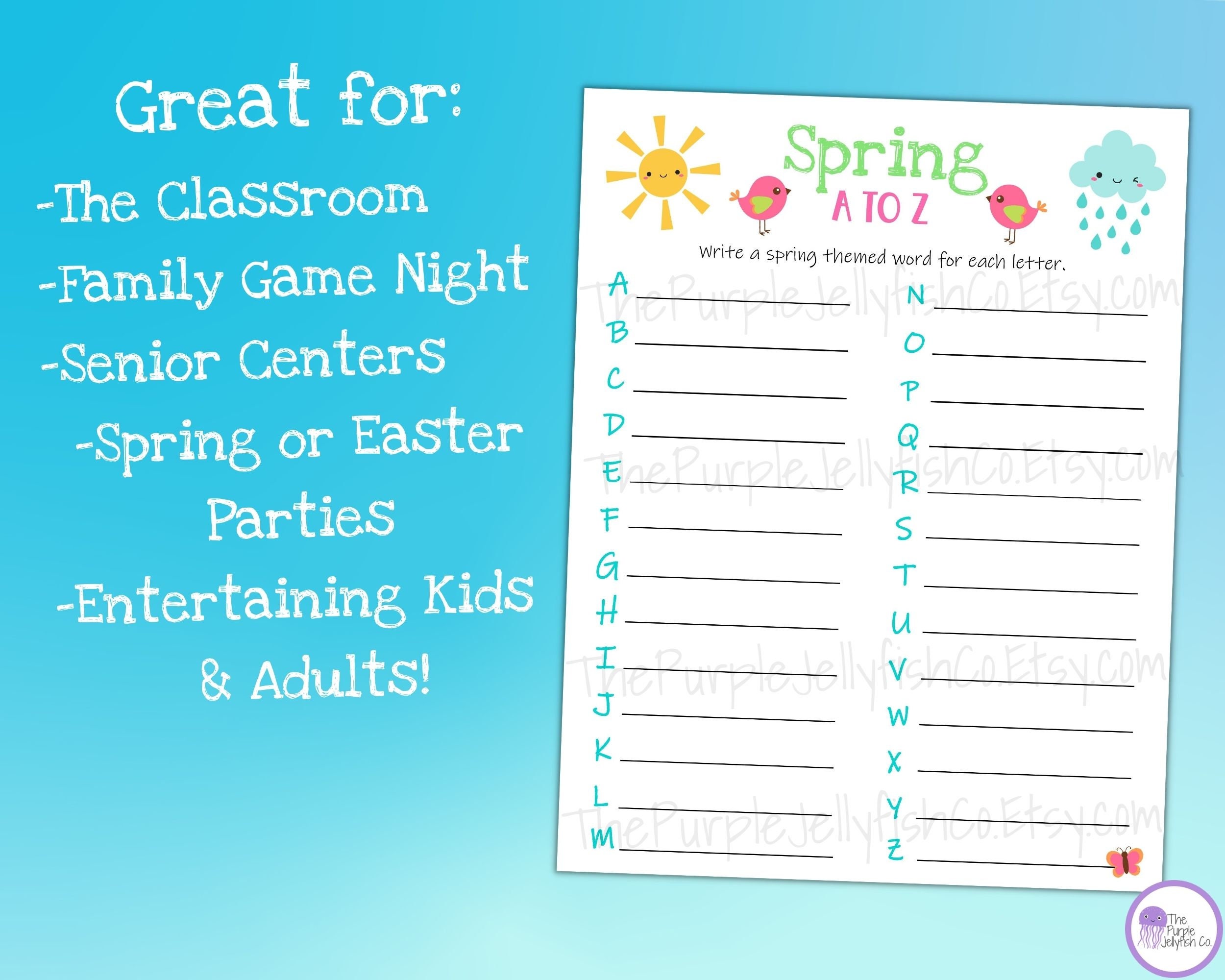 Spring A to Z Game, Printable Spring Game for Kids & Adults, Easter A-Z ...